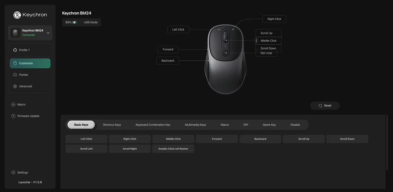 Keychron BM24 Wireless Mouse PAW3212 (1K Polling Rate) - Metal Grey